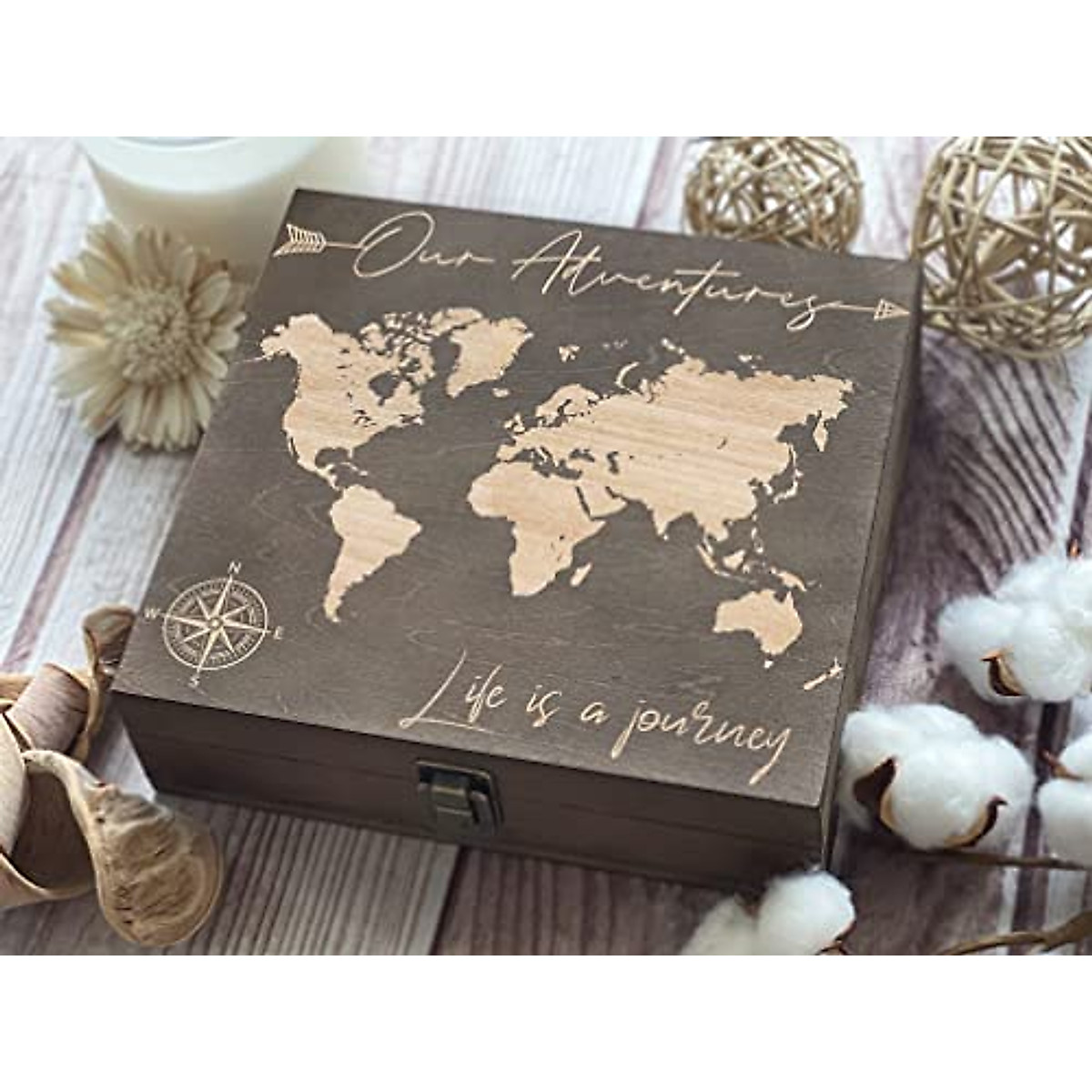 Our Adventures Box, 8.5 in x 8 in x 2.5 in, Wooden Box, Keepsake Box, Memory Box, Gift box, 5th Anniversary Gift, Unique Gift Ideas, Travel, Wooden Anniversary Gift