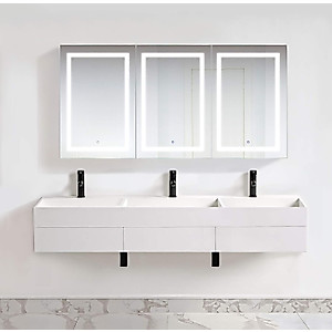 Krugg LED Medicine Cabinet 72 Inch X 36 Inch | Recessed or Surface Mount Mirror Cabinet w/Dimmer & Defogger + 3X Makeup Mirror Inside & Outlet + USB(Left Right Right)