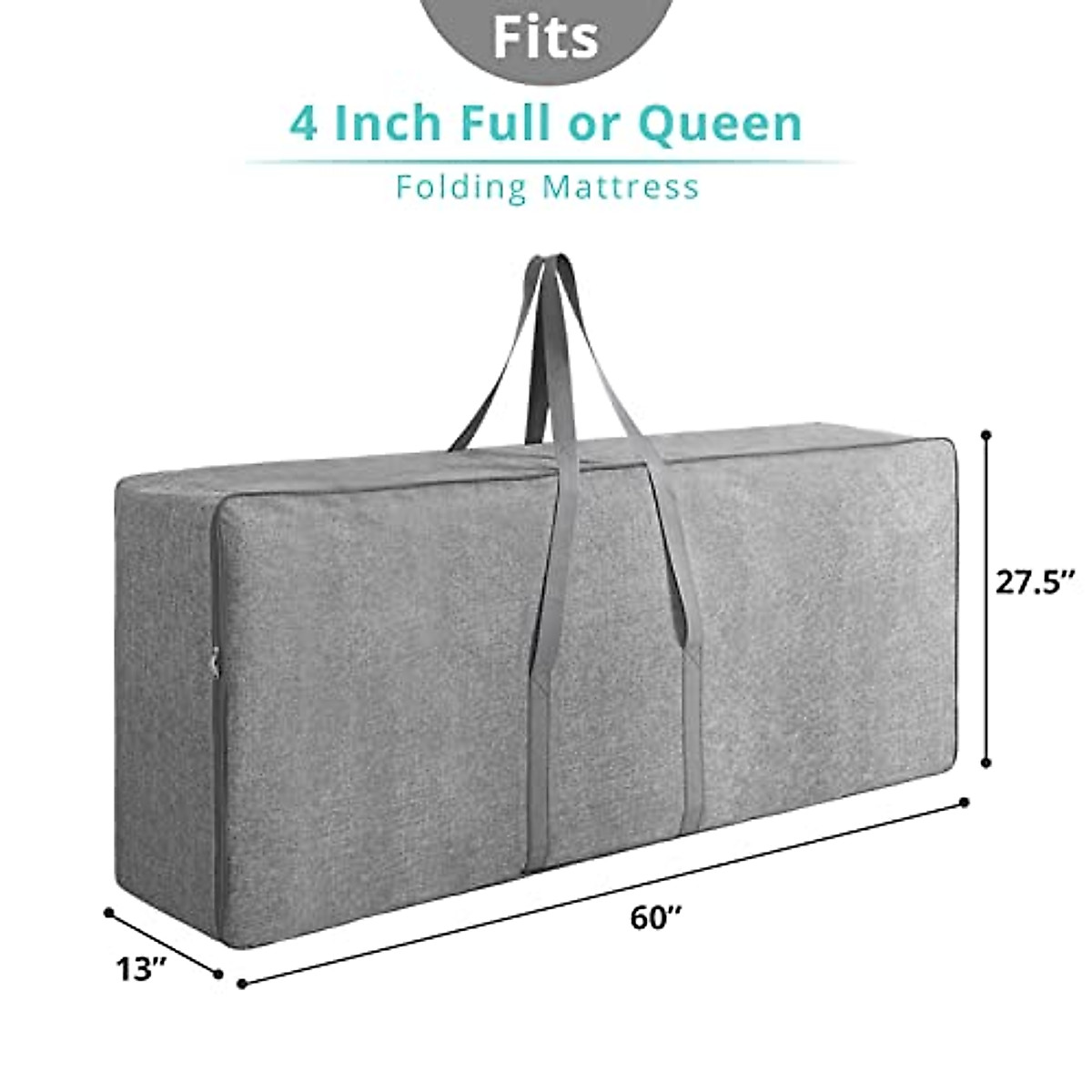 Thickened Folding Mattress Storage Bag, YUGYVOB Sturdy Carry Case for Tri-Fold Mattress, Fits 4 Inch Full or Queen Size Foldable Mattress, Clothes Storage Bag Organizer, 60''x 27.5''x 13''