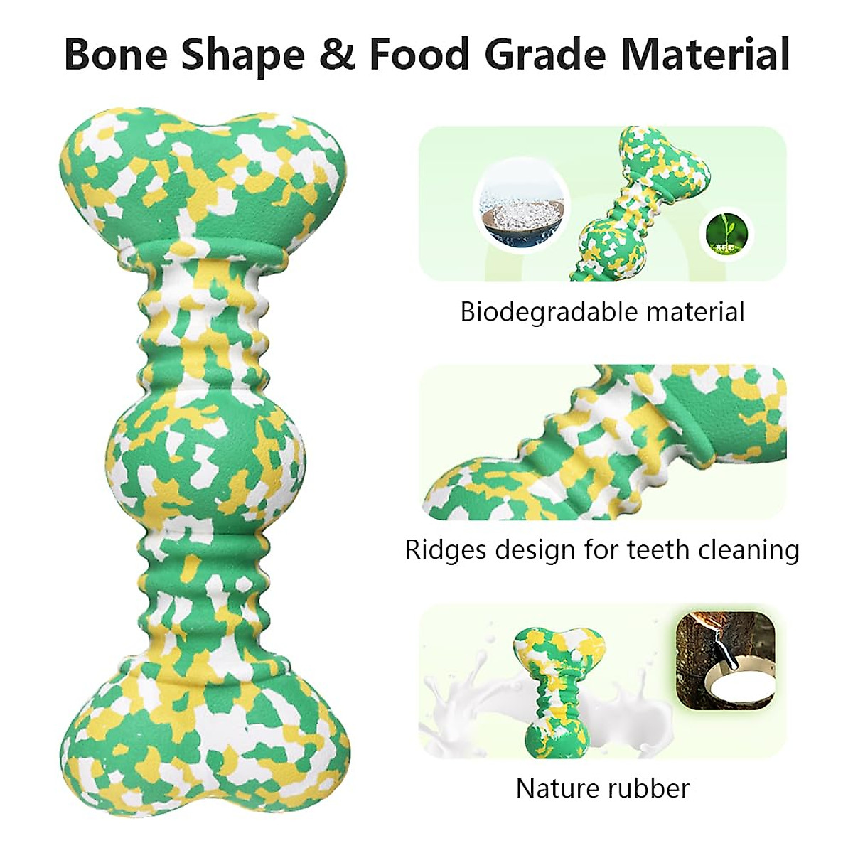 PawSailor Indestructible Chew Toys for Aggressive Chewers Medium Large Dogs Food Grade Bamboo Fiber Degradable Tough Teething Chew Toys Pet Toy Gift Green L