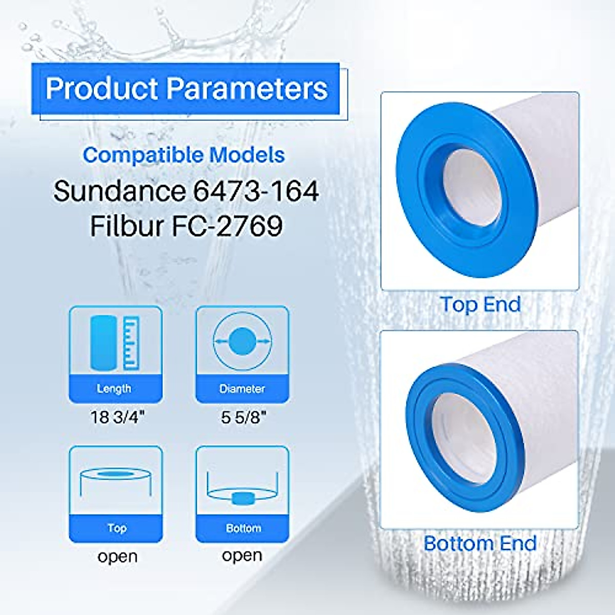 POOLPURE 6473-164 Spa Filter Replaces Sundance 6473-164, Filbur FC-2769, AK-6473164, UFC-164, Sundance MicroClean Inner Hot Tub Filter Cartridge 1 Pack