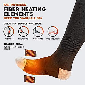 Velazzio Heated Socks for Men Women, Remote Control 4000mAh 3.7V Rechargeable Electric Heated Socks with 3 Heat Settings for Winter Sports (Black, Large)