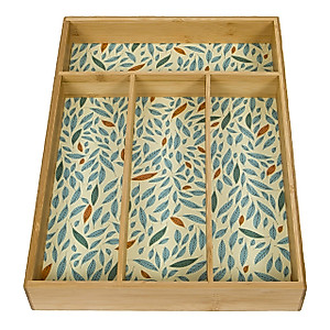 Evriholder DUOG6-AMZ Utensil Organizer Kitchen Drawer Divider, 4 Compartments with Decorative Feather Patterned Lining, Made of 100% Sustainably Sourced Bamboo, Green