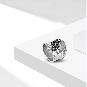 S925 Sterling Silver Flowers Full Finger Wide Bands Ring for Women Girls,Retro Vintage Antique Daisy Flowers Floral Thumb Index Finger Bands Ring,Big Large Punk Biker Gothic Cocktail Party Boho Statement Bands Ring Jewelry Gift (Ring_A, 7)