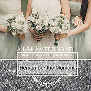 Aukmla Sparkle Cathedral Wedding Veil Long Glitter Bridal Veils with Comb for Women and Brides (White, 59'' Width)