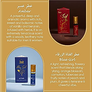 Dukhni Premiere Attar Oil Set | العطار العربي |  x6 bottles x 6 ml  Authentic Arabic Fragrance Oils | 100% Halal Blends, Ramadan Eid Gifting | Oud Ibtisam, Oud Khaleeji, Oud Habayeb, Kasturi XX, Ambar, Blue Girl - 6ml each