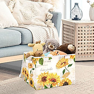 Decorative Storage Bins for Closet, Sunflower Retro Pattern Collapsible Storage Baskets with Lids and Handles for Shelves Closet Home Decor