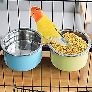 Bird Feeding Dish Cups Parrot Removable Stainless Steel Bowl Perch Stand Platform Pet Food Water Feeder Cage Accessories 1 Pcs Bird Stand Toy for Parakeet Conure Cockatiels Lovebirds Budgie Chinchilla