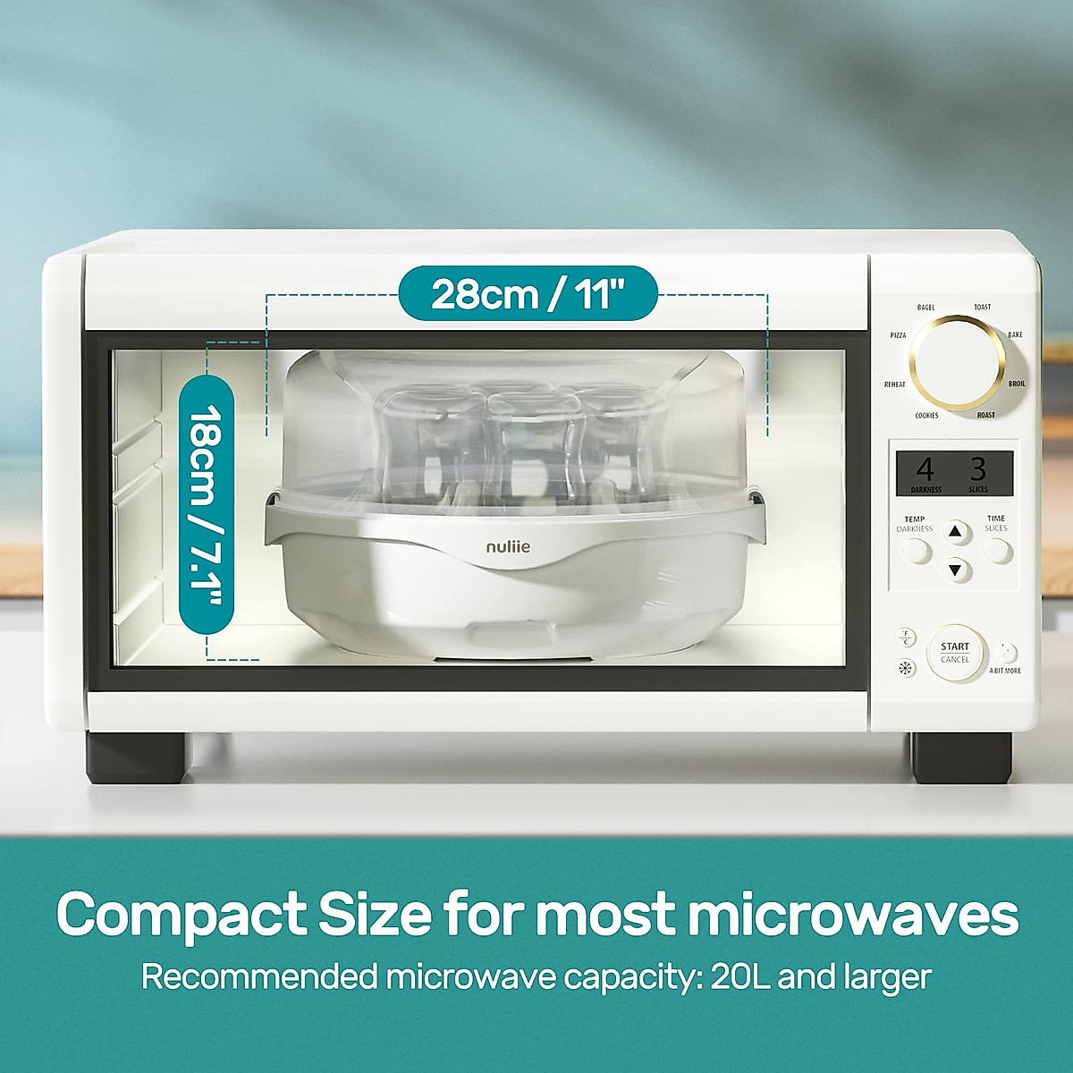 Nuliie Microwave Steam Box, Working 6 Bottles in 2 mins, Bottle Microwave Steam Box for Babies with a Clamp, Green