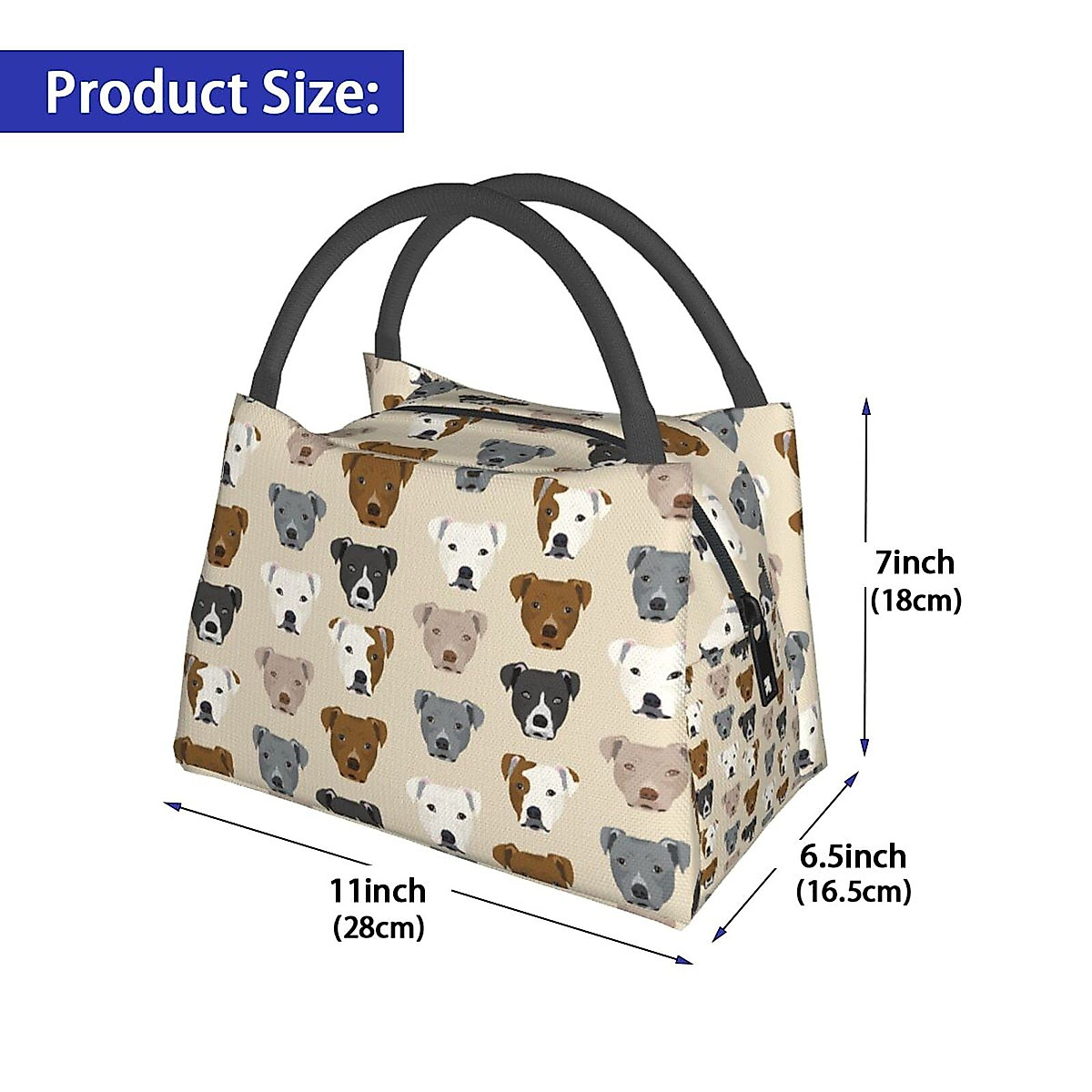 Dog Pitbull Heads Lunch Bag Portable Large Insulation Tote Cooler Cooling Box