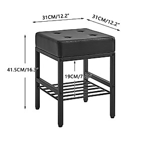 IBUYKE Square Makeup Stool with Adjustable Feet and Storage Space, Footrest Stool, PU Seat Vanity Stool, Multi-Use as Small Side Table or Ottoman, for Bedroom, Black LG-60B