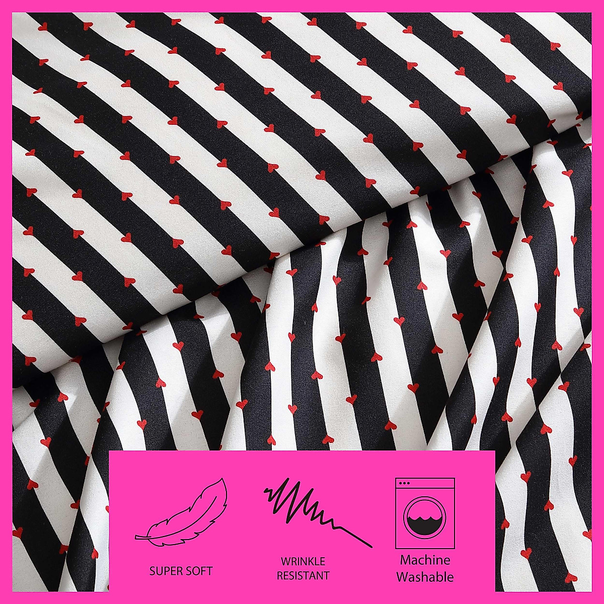 Betsey Johnson - King Duvet Cover, Soft Bedding Set with Matching Shams, Chic Home Decor (Wonderland Stripe Black, King)