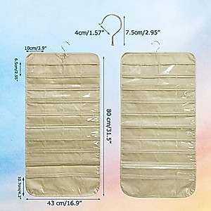 WIFTREY 2 Pack Hanging Jewelry Organizer with 80 Pockets,Double Sided Closet Earring Storage for Necklace Bracelet with Hanger,Beige