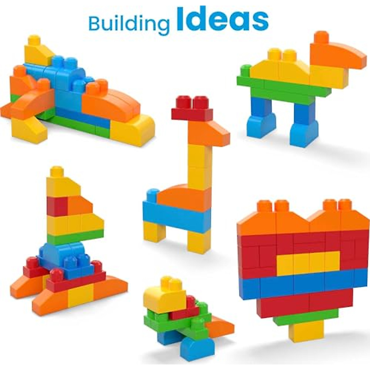 MEGA BLOKS First Builders Toddler Blocks Toys Set, Deluxe Building Bag with 150 Pieces and Storage, Blue, Ages 1+ Years