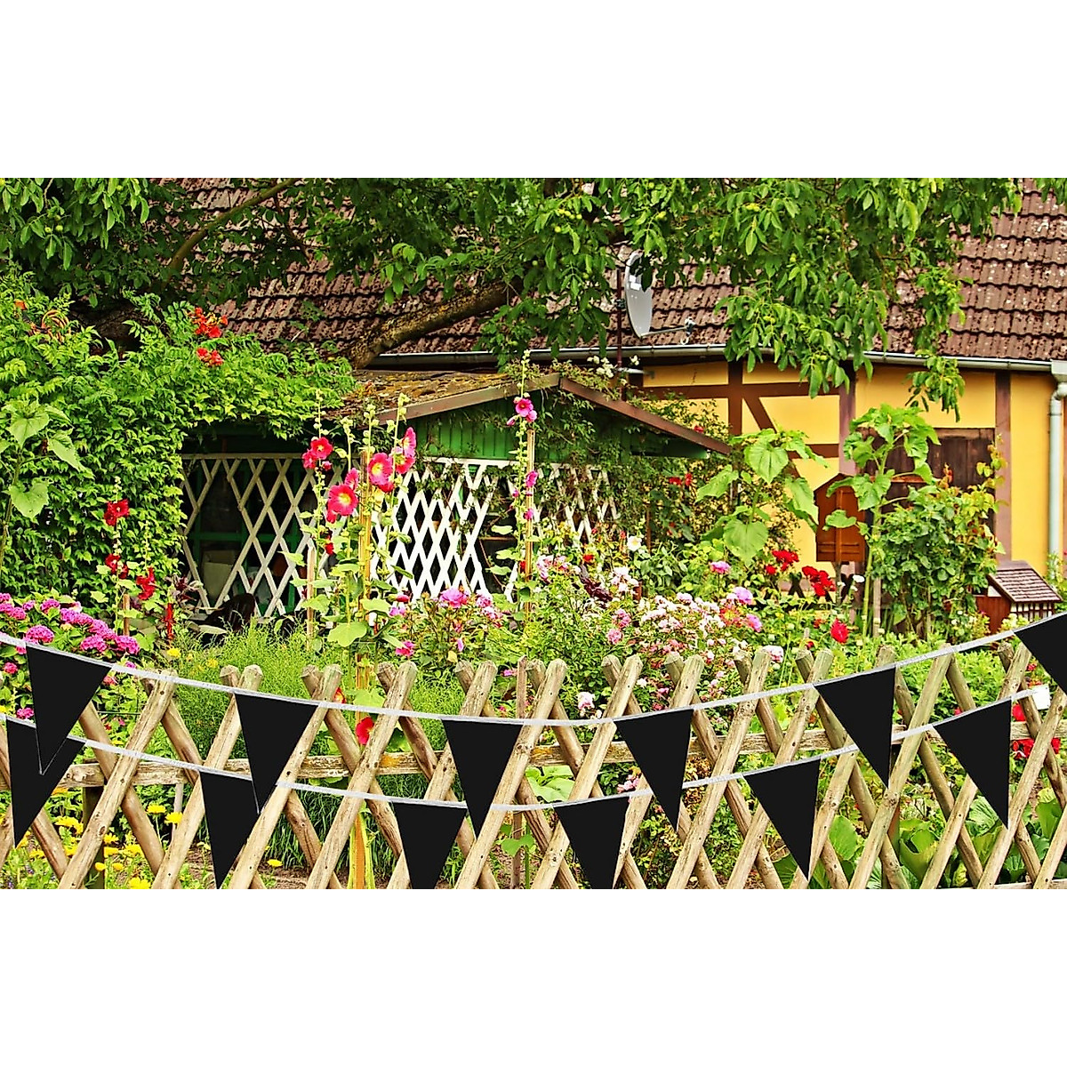 Black Pennant Banner DIY Blank Bunting Solid Triangle Fabric Flags String Decorations for Festival Celebration Bedroom Wedding Baby Bridal Shower Birthday Engagement Anniversary Party - 32 Feet