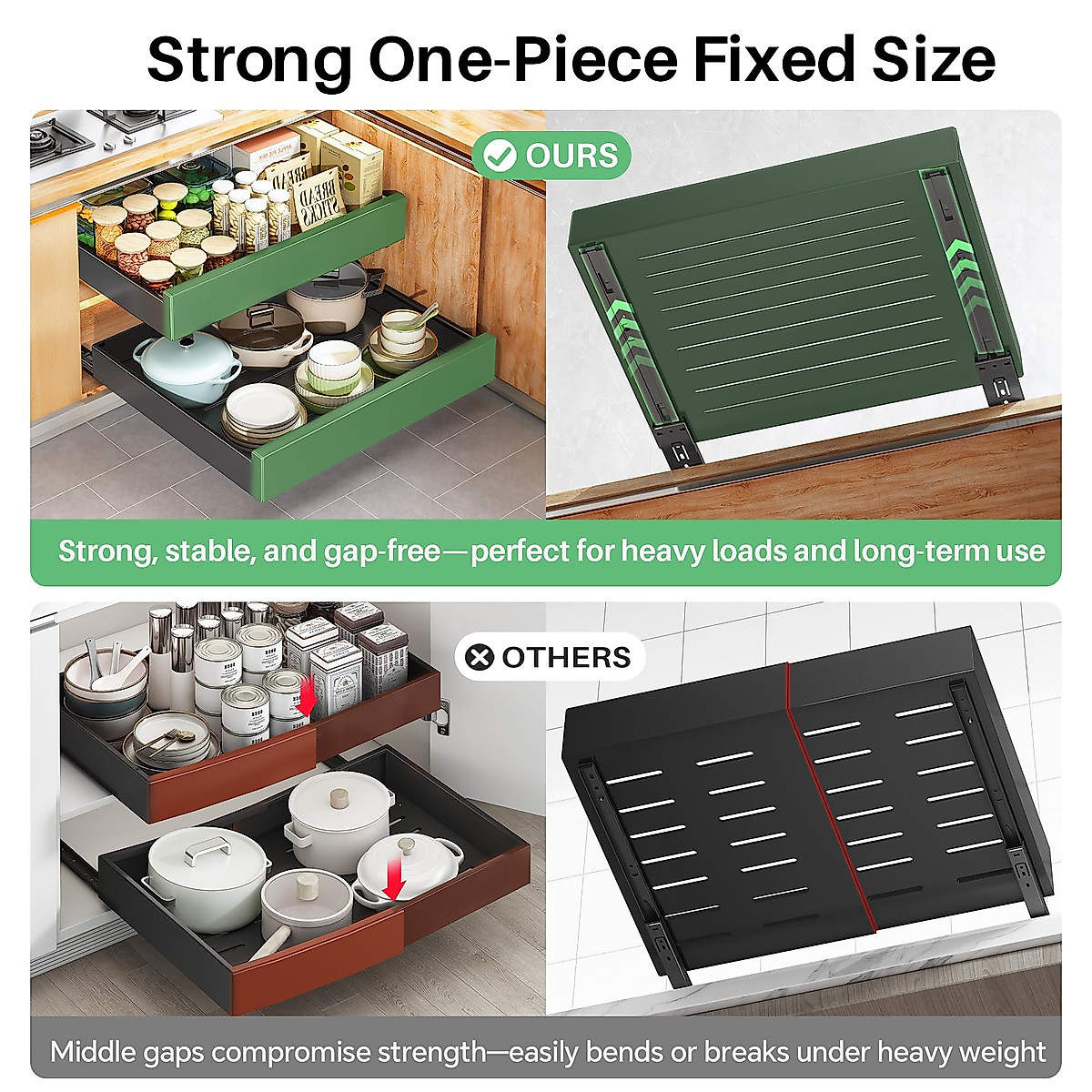Pull out Cabinet Organizer, 21"Deep, Slide out Drawer Organizer for Kitchen Cabinets, Under Sink Organizers and Storage with Adhesive Nano Film Fixed, Sliding Organization Bins for Bathroom, Pantry
