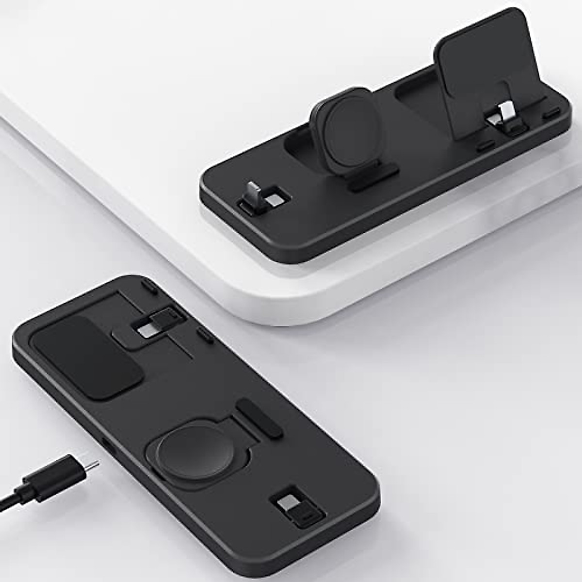 3 in 1 Charging Station for Multiple Devices Apple Portable Charging Stand for Apple Watch iPhone and AirPods Build-in Charger Charging Dock Holder for iPhone with Adapter and Cable (Black)