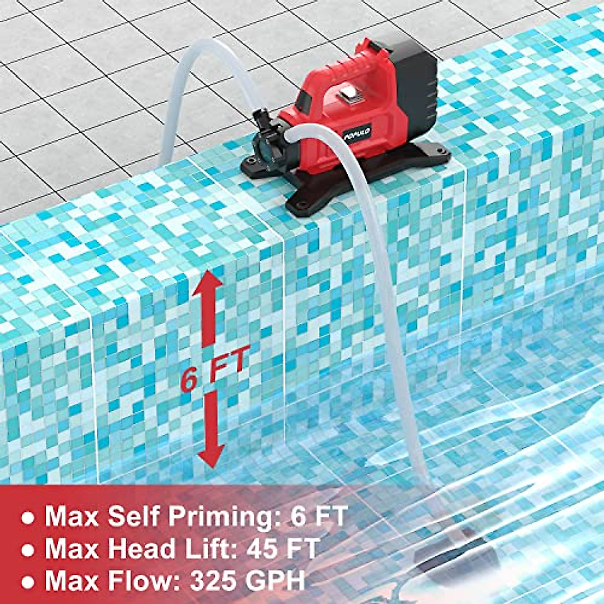 POPULO Hybrid Water Transfer Pump, 120VAC or 20VDC Portable Electric Utility Pump, 4.0AH 325GPH 45FT Electric Cordless Water Pump for Home, Pool, RV, Garden, Hot Tub, Tank, Ponds, Aquariums