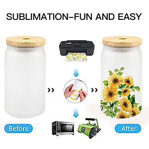 MELDIKISO 48pcs 16oz Glass Can Cups, Sublimation Blank, Frosted Bottle Bulk with Glass Straw & Bamboo Lid, Beer Coffee Drinking Bottle Set Wholesale