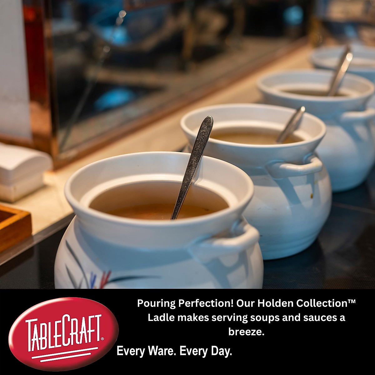 TableCraft 11631 Holden Collection Ladle, 1 oz., Small, with spout, 11.75" x 3.5" x 2", Hollow Handle, Stainless Steel (18-0)