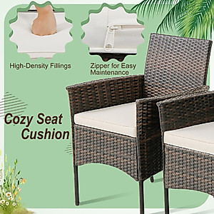 HAPPYGRILL Outdoor Rattan Chair Set of 4, Patio PE Wicker Dining Chairs with Soft Seat Cushions, Sturdy Metal Frame, Curved Armrests, Outside Rattan Armchairs for Balcony Porch Poolside