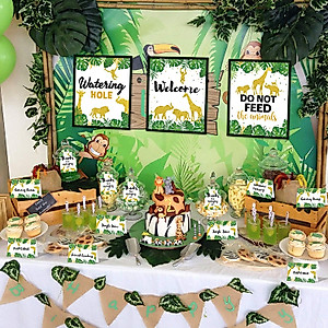 Bessmoso Gold Safari Party Favors Decorations Tropical Jungle Animals Dessert Table Set Welcome Sign Food Labels Cards Thanks Tags Jungle Safari Animals Wild Birthday Party Supplies