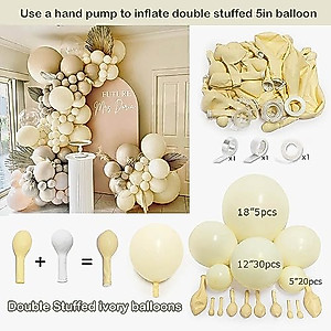 Ivory Balloon Garland - Double Stuffed Cream Beige Balloons Different Sizes 18/12/5 in Pastel Nude White Sand Balloon Arch Kit for Baby Shower Bridal Wedding Birthday Party Decoration