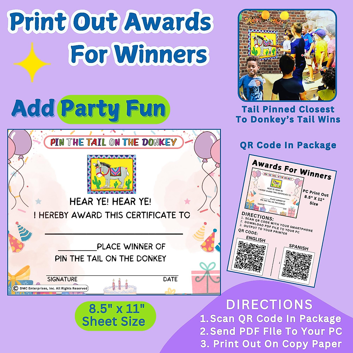 Pin The Tail On The Donkey Game For Kids - Super Cute & Fun Design! Makers Since 1965. Reusable Stickers, Poster & Blindfold. Add To Your Birthday Party Decorations, Party Supplies Or Carnival Games.