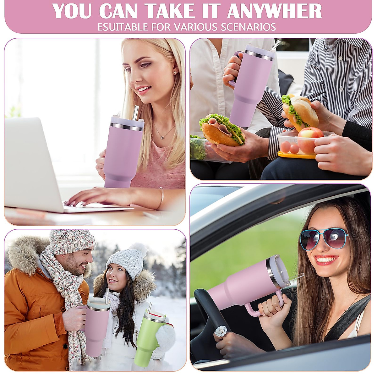 BELYQLY New Version 40oz Stainless Steel Vacuum Insulated Tumbler with Lid and Straw for Water, Smoothie and More, Iced Tea or Coffee (Lilac Purple)