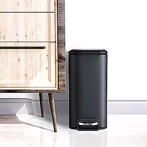 HILFA 5 Liter/ 1.3 Gallon Compact Stainless Steel Rectangular Step Trash can, Bathroom Trash can, Kitchen Trash can,Matte Black,SB3200-MB