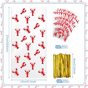 100 Pcs Crawfish Boil Treat Bags Lobster Theme Cellophane Candy Bags Plastic Cookie Bags for Birthday Gift Giving Seafood Party