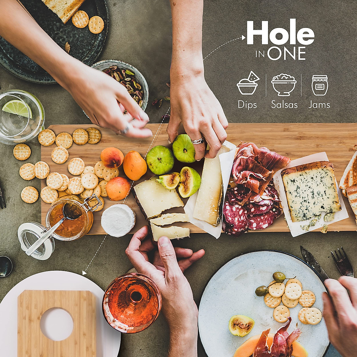 Bamboo Home Life Long Charcuterie Board - 31 Inch Long Cheese Board Includes Hole for Dips or to Hang on Wall - Great for Meats, Cheeses, Appetizers Platter at Parties, Gifts