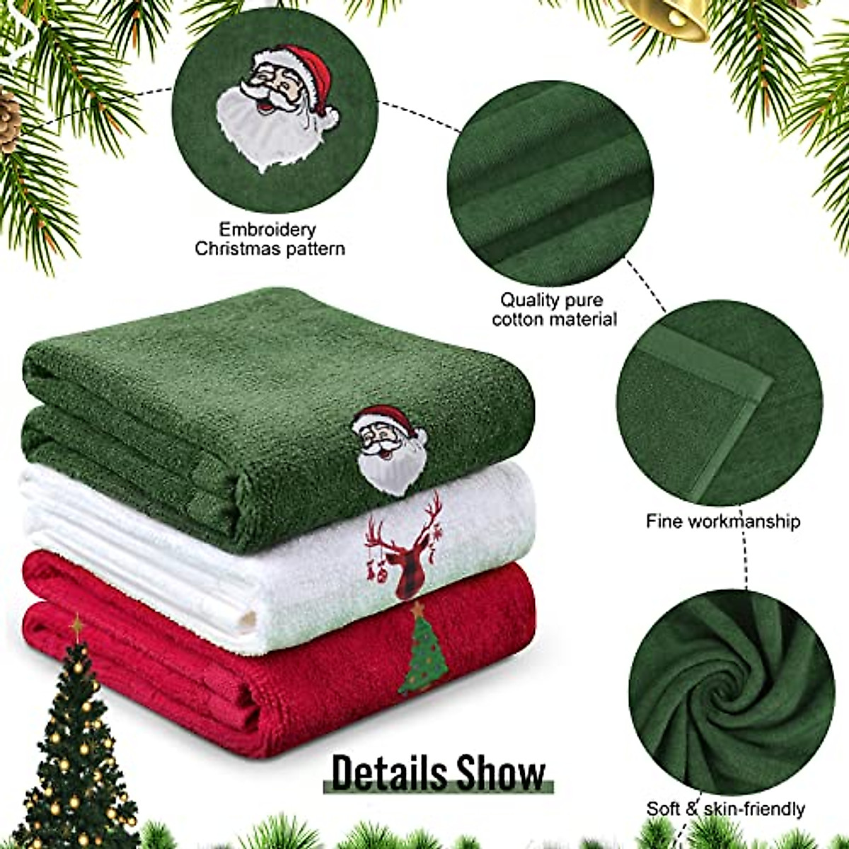 HEYPRIIL Large Christmas Hand Towels, 100% Cotton Christmas Kitchen Towels Dish Towels, Ultra Absorbent Drying Towels Set Gift for Bathroom, 25 x 16 Inches