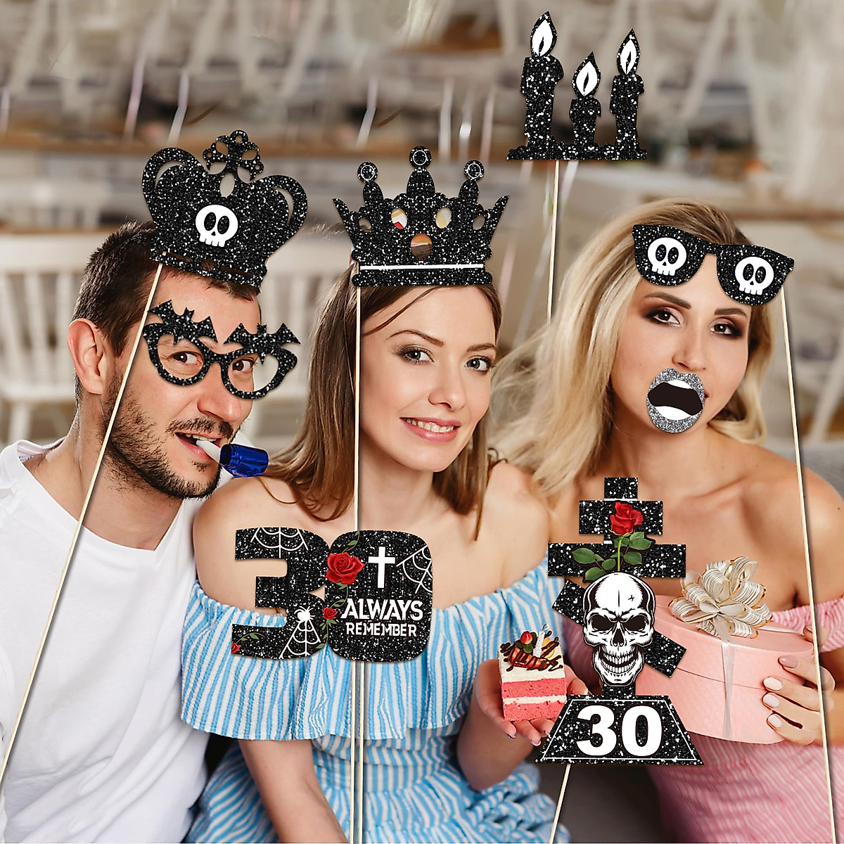 30th Birthday Photo Booth Props Death to My 20s Party Supplies 25pcs Black Rip 20s Selfie Props for Men Women Rip to My 20s Decorations,Funeral for My Youth,Dirty Thirty,Funny Thirtieth Birthday Party