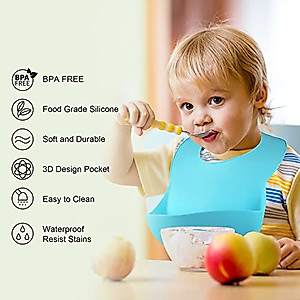 chefhandy Silicone Bibs for Babies, Adjustable Silicone Baby Bibs for Babies and Toddlers, Waterproof Baby Bibs for Eating, Silicone Bibs with Food Catcher Pocket, Soft, Easily Wipe Clean