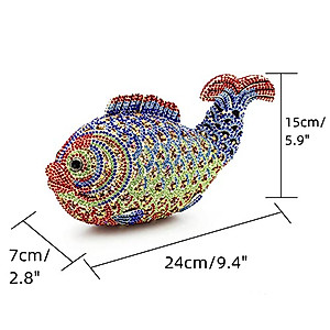 Tngan Women Mini Fish Clutch Luxury Rhinestones Purse Sparkling Banquet Handbag Wedding Party Clutch Bag, Gold Orange