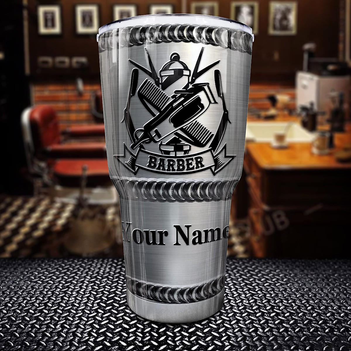 N NAMESISS All Over Printed Tumbler, Barber Knowledge Normal Tumbler 30oz Metal Style Custom Your Name, Gift for Father, Gift for Him, Welder Father's Day
