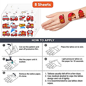 (96 PCS) Firefighter Fire Truck Fireman Temporary Tattoos Themed Birthday Party Decorations Favors Supplies Cute Tattoo Stickers For Children Boys Girls Games School Gifts Rewards Home Activity