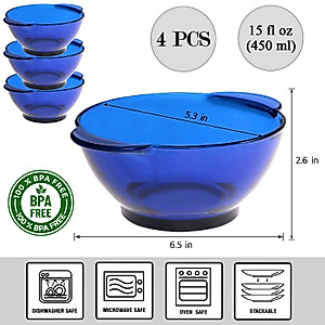 STP GOODS Glass Dinner Plates - Set of 4, Blue Cobalt Transparent Glass Eating Plates, Circular Glass Dinnerware for Salad, Bread, Dinner (15 Oz Glass Dessert Cup Set, Set of 4)