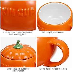 Luxshiny 2 Pcs Pumpkin Ceramic Soup Bowl Porcelain Pumpkin Shape Sugar Dessert Bowl with Lid Ceramic Dinnerware for Halloween