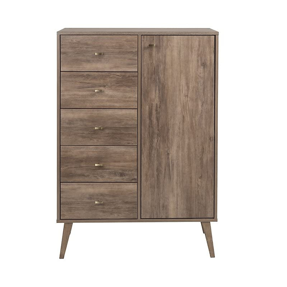 Prepac Milo Mid-Century 5 Drawer Combo Dresser, Chest of Drawers With Door, Bedroom Furniture, Clothes Storage with Shelves and Drawers, 16" D x 34.5" W x 49" H, Cherry, DDBR-1414-1