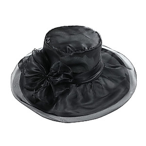Lawie Large Black Tea Party Hat Flower Fascinator Organza Veil Fascinators Dress Hats Church Funeral Cocktail Easter British Fancy Formal Prom Spring Party Hat Vintage Caps for Women Ladies Girls