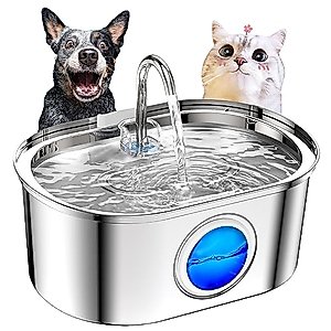 subteenmate Cat Water Fountain with Water Levels Window, 3.2L/108oz, Pet Water Fountain Stainless Steel Dog Water Dispenser, Ultra-Quiet Pump, Water Fountain for Cats Inside 3 Replacement Filters