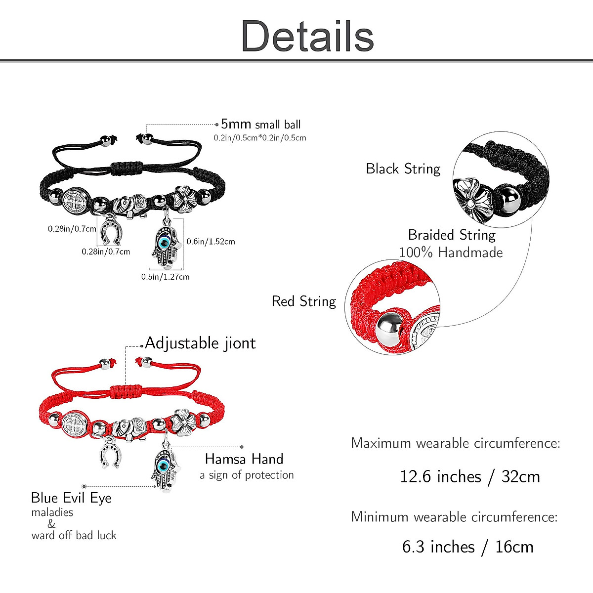 LOYALLOOK 12pcs Braided Kabbalah Bracelets Red Black String Handmade Good Luck Friendship Bracelet Rotating Evil Eye Hamsa Hand Protection Bracelets for Women Men