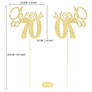 Gexolenu Cheers to 70, 10 Pack Double-Sided Gold Glitter 70th Birthday Centerpieces for Tables, Number 70 Birthday Table Toppers Party Centerpiece Sticks Party Supplies