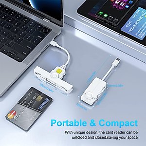 Type C CAC Reader, DOD Military USB C Common Access CAC Card Reader, USB C Smart Card Reader PIV CAC Reader Credit Card Reader Compatible with Windows, Mac OS(Mini Fold and Portable Type C)