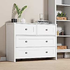4 Drawer Dresser, White Dresser for Bedroom, Wide Nursery Dresser Storage Organizer Cabinet, Chest of Drawers for Children Room, Entryway and Living Room
