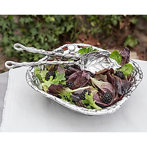 Arthur Court Designs Metal 3-Pc Grape Salad Set Bowl and Server in Grape Pattern Sand Casted in Aluminum with Artisan Quality Hand Polished Design Tarnish-Free 9.5 Inch Diameter