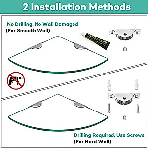 VeeCano 4 Pack Glass Corner Shower Shelf Bathroom Corner Shelves Wall Mounted Tempered Glass Shower Caddy Corner Shelf for Inside Tile Shower Organizer Shampoo Bottle Holder 9.4" R