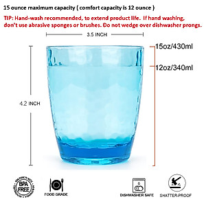 KOXIN-KARLU Hammered 15-ounce Plastic Tumbler Acrylic Glasses, set of 6 Multicolor